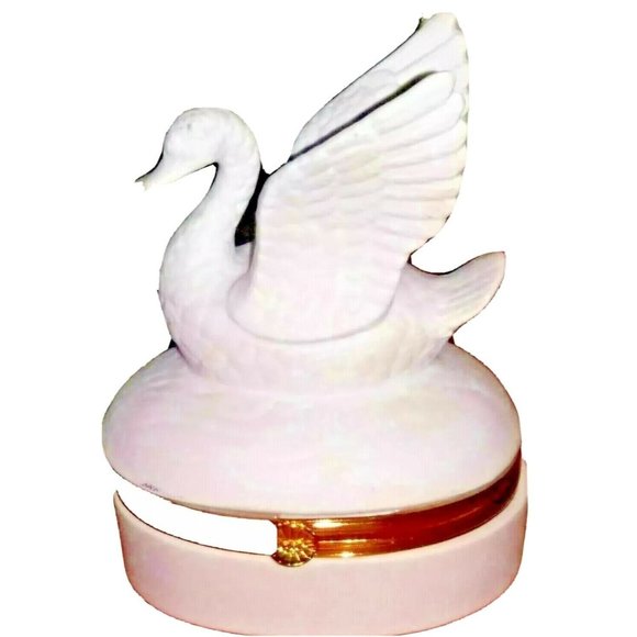 Accents | Vintage Swan Jewelry Box Trinket Bisque Porcelain Music Love ...